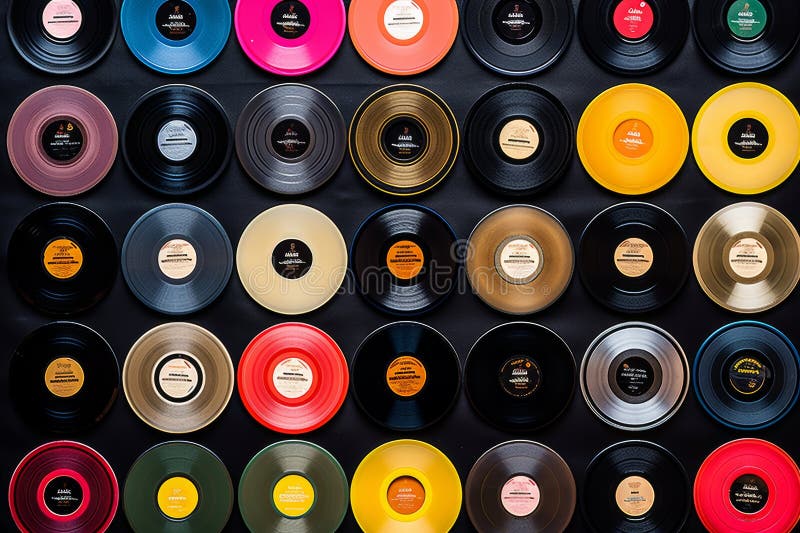 Vinyl Records Pattern on Lacquered Table, Top View Flat Lay Arrangement ...