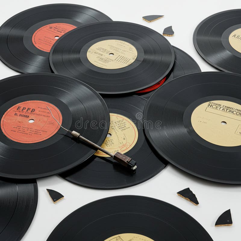Vinyl Records are Spread Across a Surface, Each Featuring Various ...