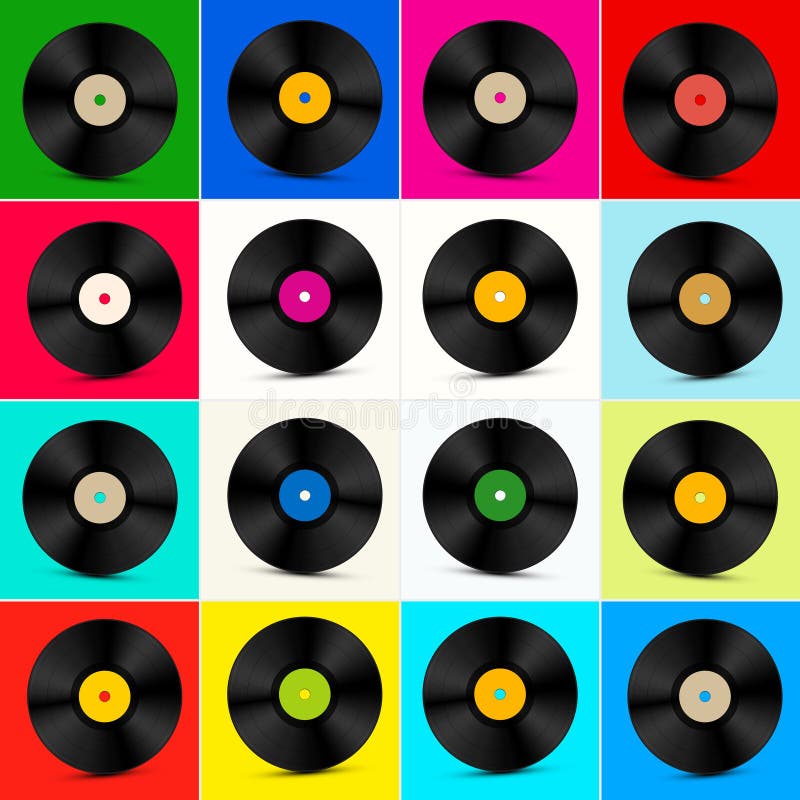 Vinyl Set. Retro Colorful LP Disc Stock Vector - Illustration of design ...