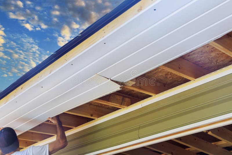 Vinyl Soffit Plastic Boards Mounted To a Roof Rafters Stock Image ...