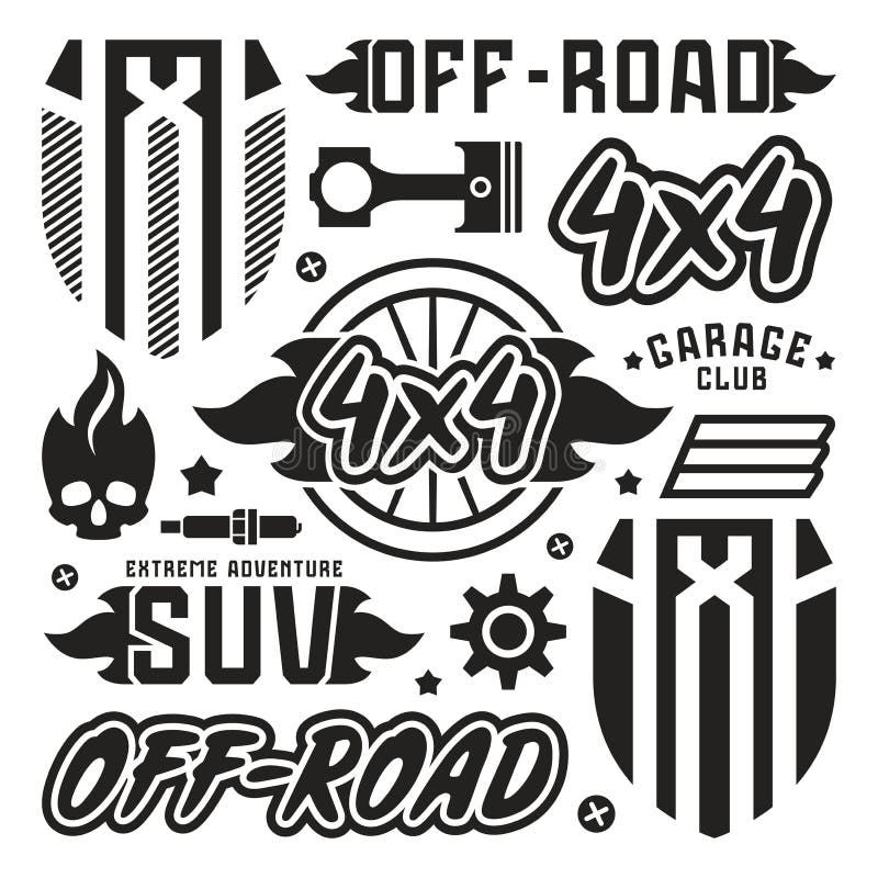 Vinyl Stickers and Badges for Off-road Car Stock Vector - Illustration ...