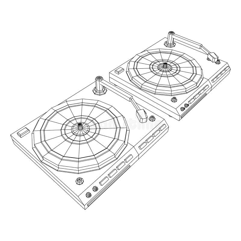 Vinyl Turntable Audio Device. Wireframe Low Poly Mesh Stock Vector ...