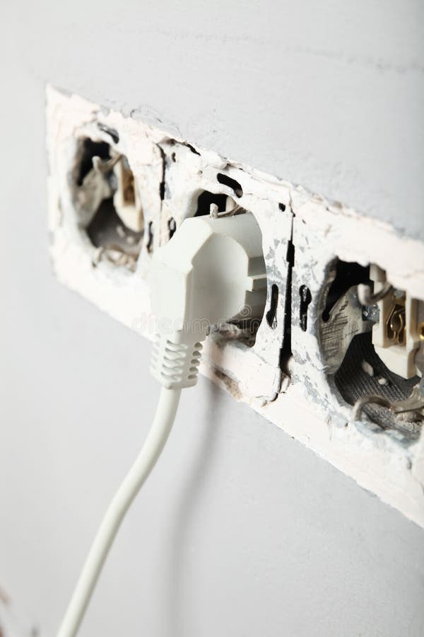 Violation of Electrical Safety Rules, Damaged Socket in the Wall Stock ...