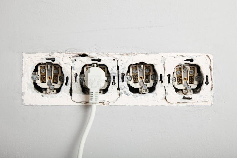 Violation of Electrical Safety Rules, Damaged Socket in the Wall Stock ...