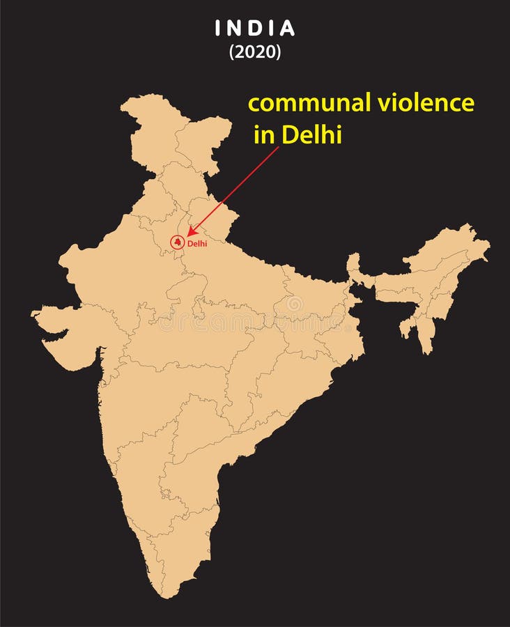 Violence In Delhi In India Map. Communal Violence In Delhi Vektor ...