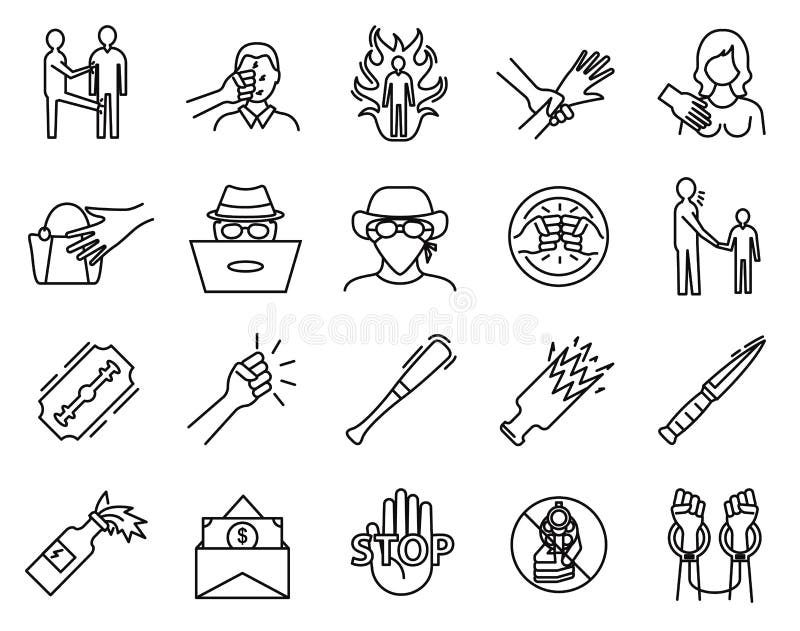 Violence Color Line Icons Set. Harassment, Family Abuse and Bullying ...