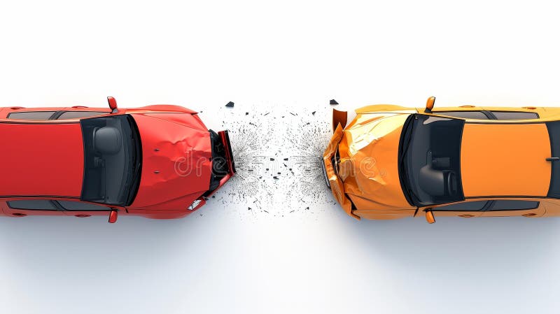 Violent Collision Impact Two Cars Crash, Mangled Wreckage Starkly ...