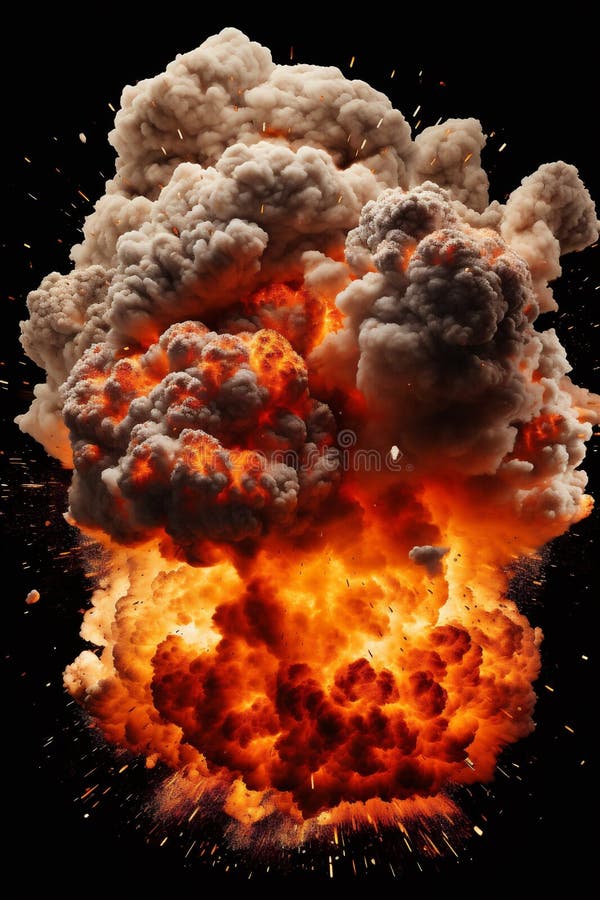 A Violent Dynamite or C4 Explosion on a White Background, on a Black ...