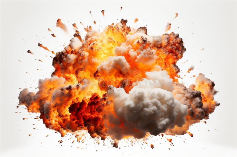 A Violent Dynamite or C4 Explosion on a White Background, Flame and ...