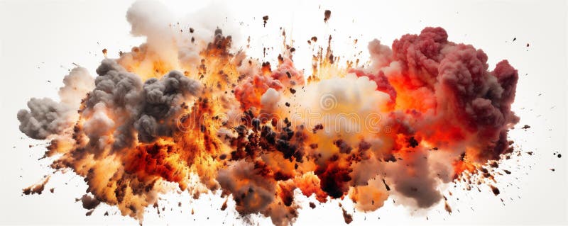 A Violent Dynamite or C4 Explosion on a White Background, Flame and ...