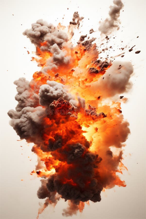 A Violent Dynamite or C4 Explosion on a White Background, Flame and ...