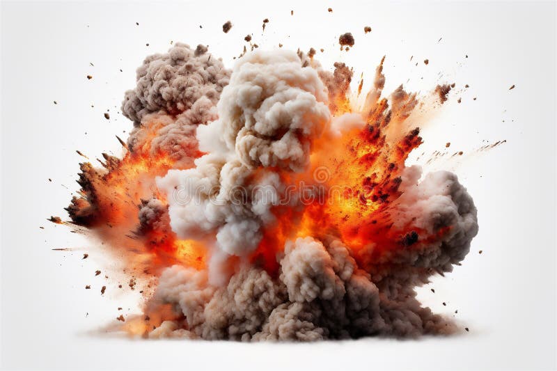 A Violent Dynamite or C4 Explosion on a White Background, Flame and ...