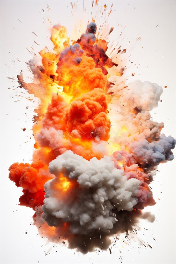 A Violent Dynamite or C4 Explosion on a White Background, Flame and ...