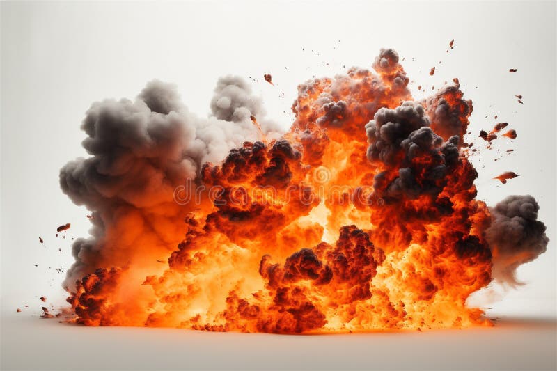 A Violent Dynamite or C4 Explosion on a White Background, Flame and ...