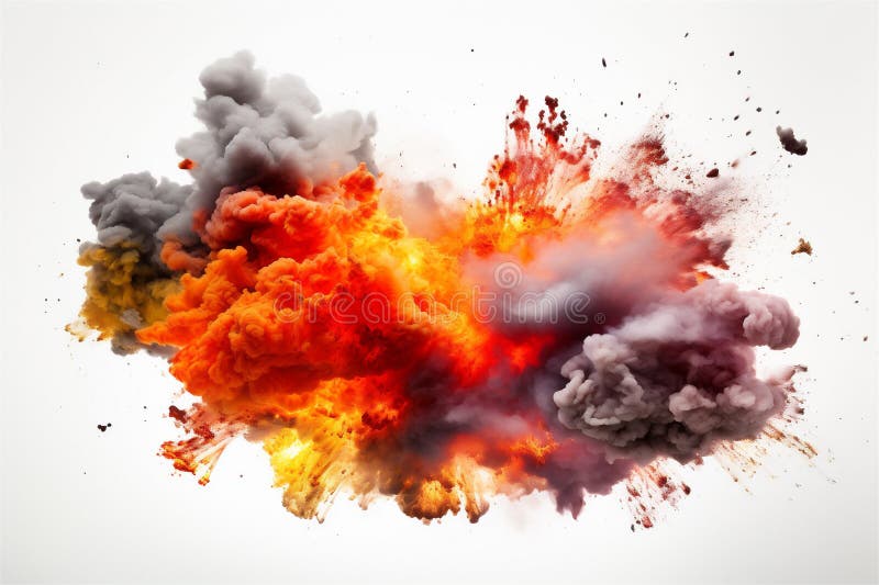 A Violent Dynamite or C4 Explosion on a White Background, Flame and ...