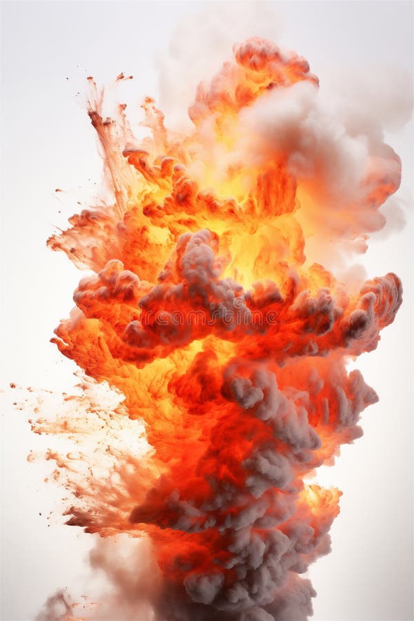 A Violent Dynamite or C4 Explosion on a White Background, Flame and ...