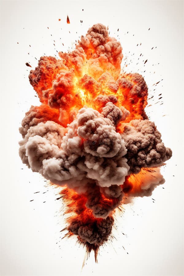 A Violent Dynamite or C4 Explosion on a White Background, Flame and ...
