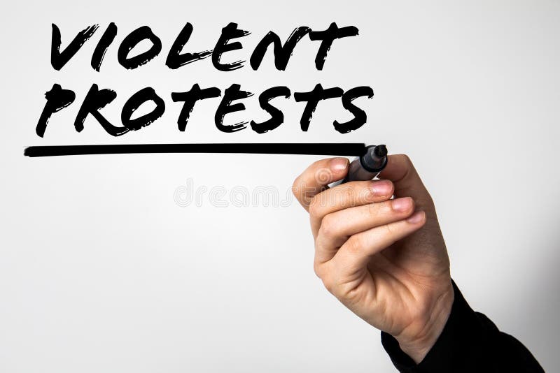 Violent Protests. Handwritten Text on Transparent Screen Stock Photo ...