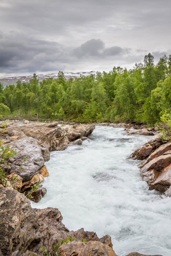 Violent River Rushing Down a Mountain Side in Northern Sweden. Stock ...