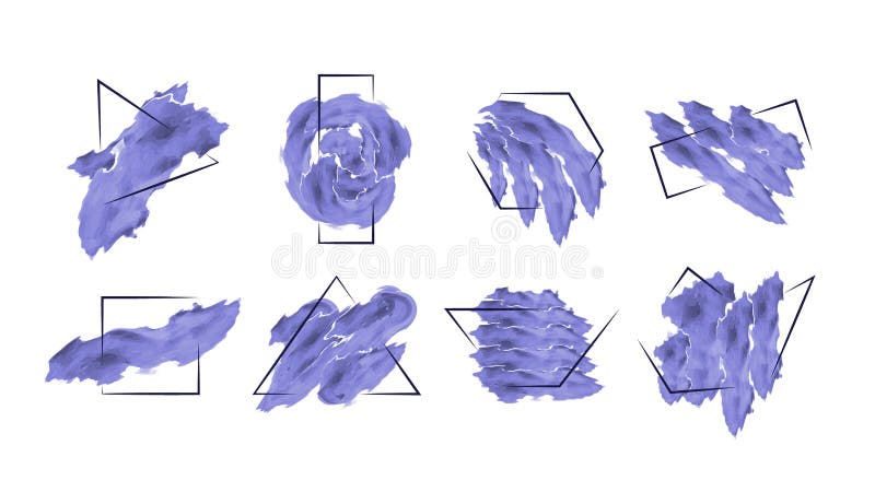 Violet Abstract Brush Strokes Set with Geometric Frames Stock Vector ...