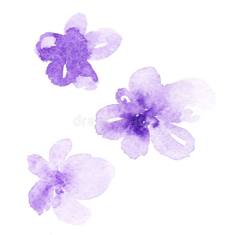 Watercolor Violet Abstract Flowers Elements for Design Stock ...