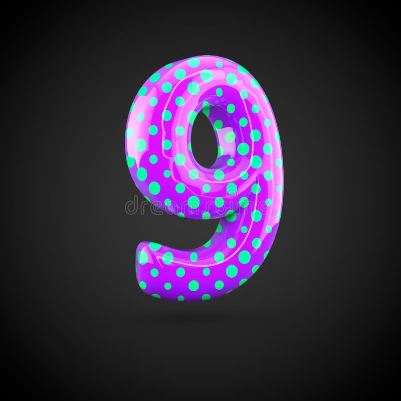 Violet Alphabet Number 9 with Blue Dots Isolated on White Background ...