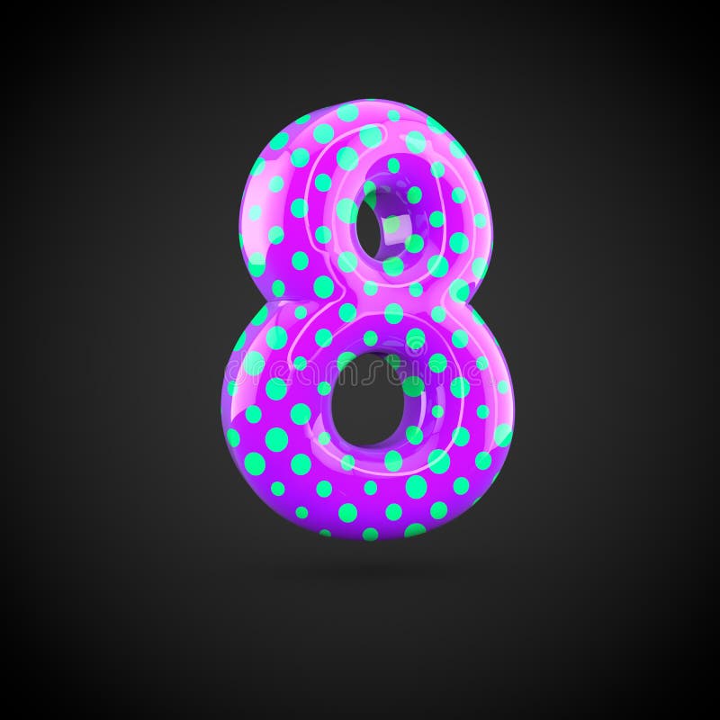 Violet Alphabet Number 8 with Blue Dots Isolated on White Background ...