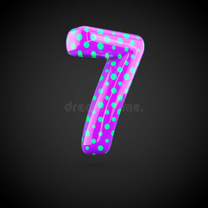 Violet Alphabet Number 7 with Blue Dots Isolated on White Background ...