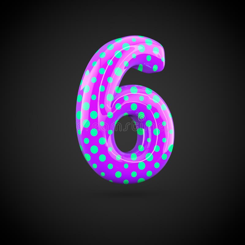 Violet Alphabet Number 6 with Blue Dots Isolated on White Background ...