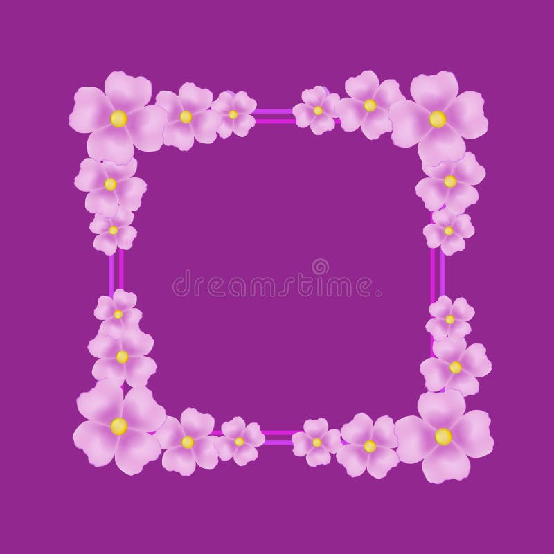 Violet Background with Border and Flowers. Illustration. Stock ...