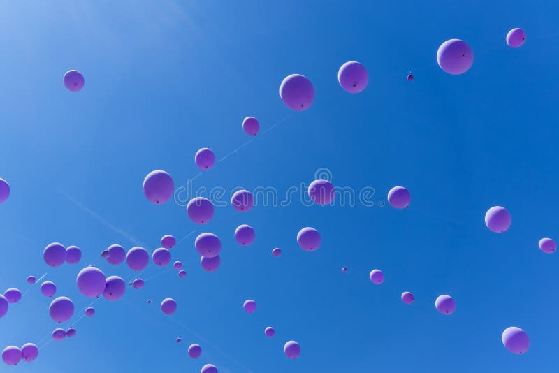 Violet Balloons on a Blue Sky Stock Photo - Image of freedom, balloon ...