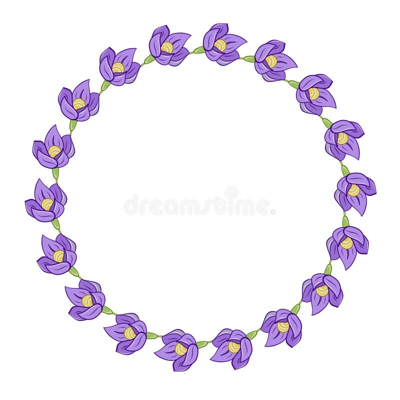 Violet Beautiful Art Drawn Summer Flower Round Frame Stock Vector ...