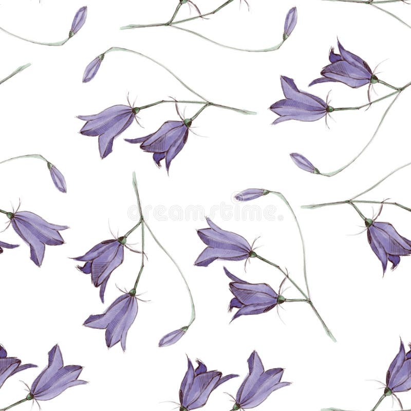 Violet Bell Flowers Seamless Pattern on White. Textile and Print Design ...