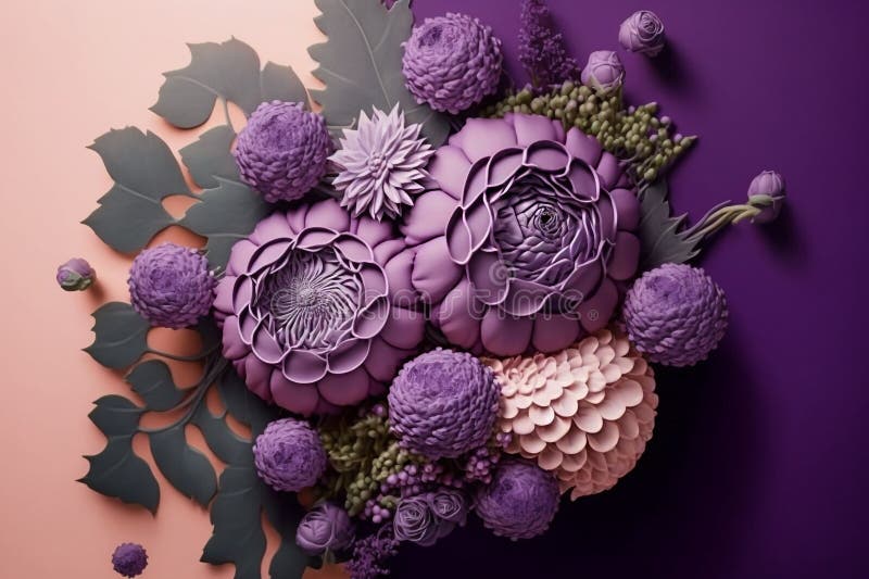 Violet Bouquet of Flowers Top View Generative AI Stock Illustration ...