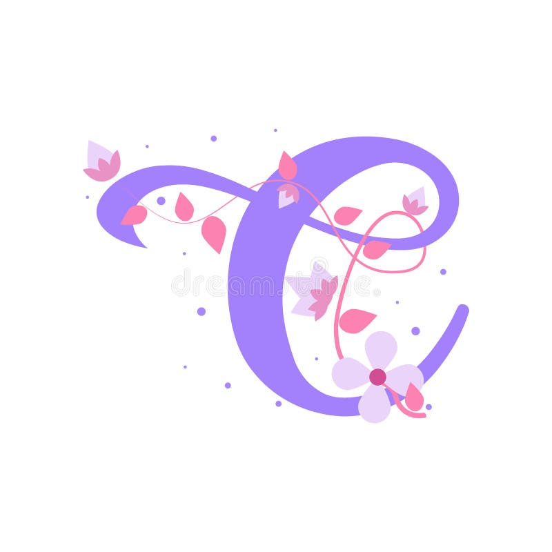 Violet C Letter with Flowers, Alphabet Illustration on White Stock ...