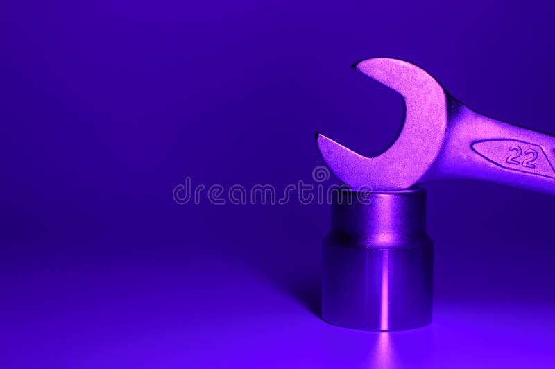 Violet Chrome Vanadium Spanner is Standing on the Top of Hexagon Head ...