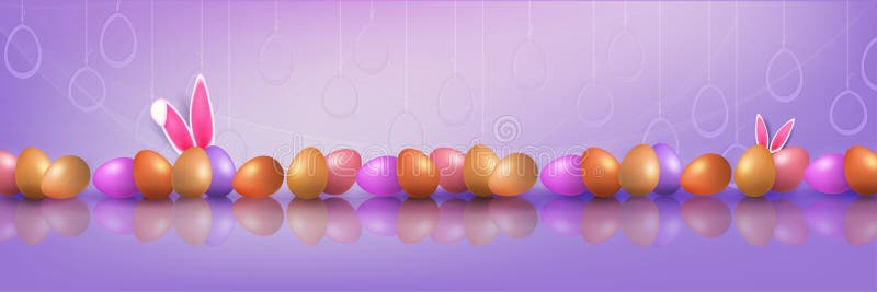 Violet Composition with Easter Eggs and Mirror Reflection, Bunny Ears ...