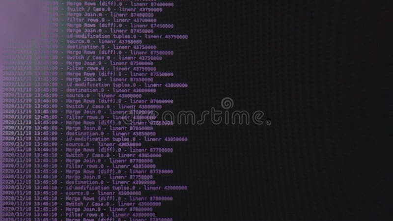 Red Computer Software Code Moving on a Black Monitor Reflect on Glass ...