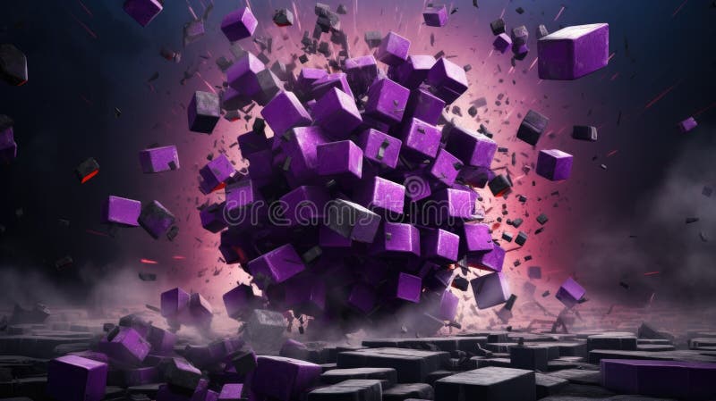 Violet Cubes Erupting in a Dynamic Explosion on a Dark Backdrop Stock ...