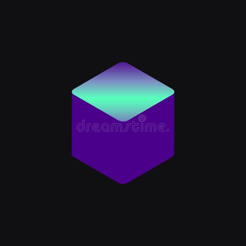 Violet 3D Cube on Black Background. Modern Gradient Isolated Element ...