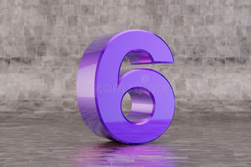 Violet 3d Number 6. Glossy Indigo Number on Tile Background. 3d ...