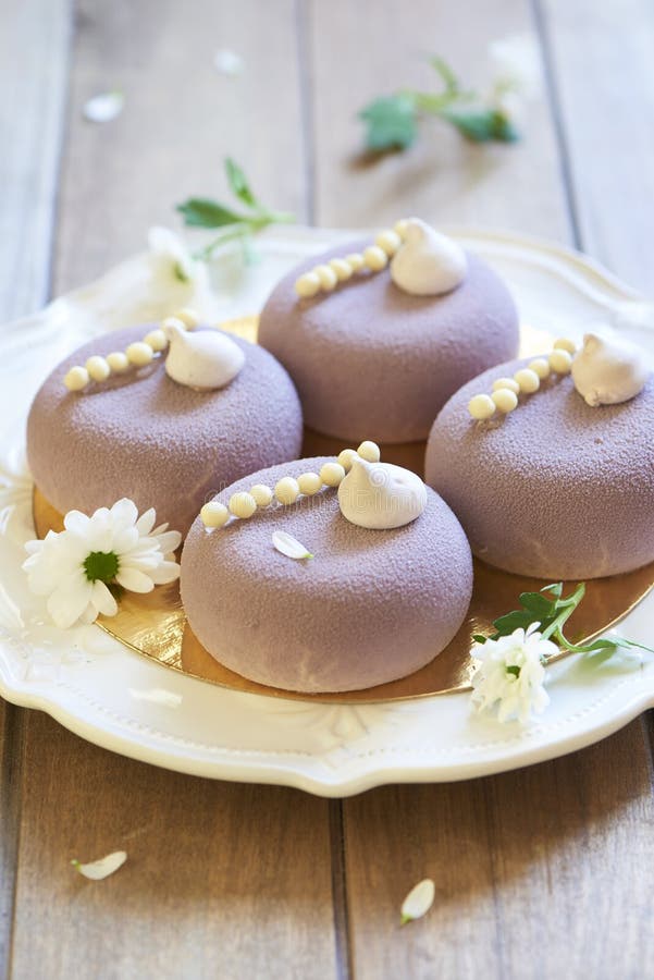 Violet Dessert with Black Currant, Wafers and Meringue Stock Image ...