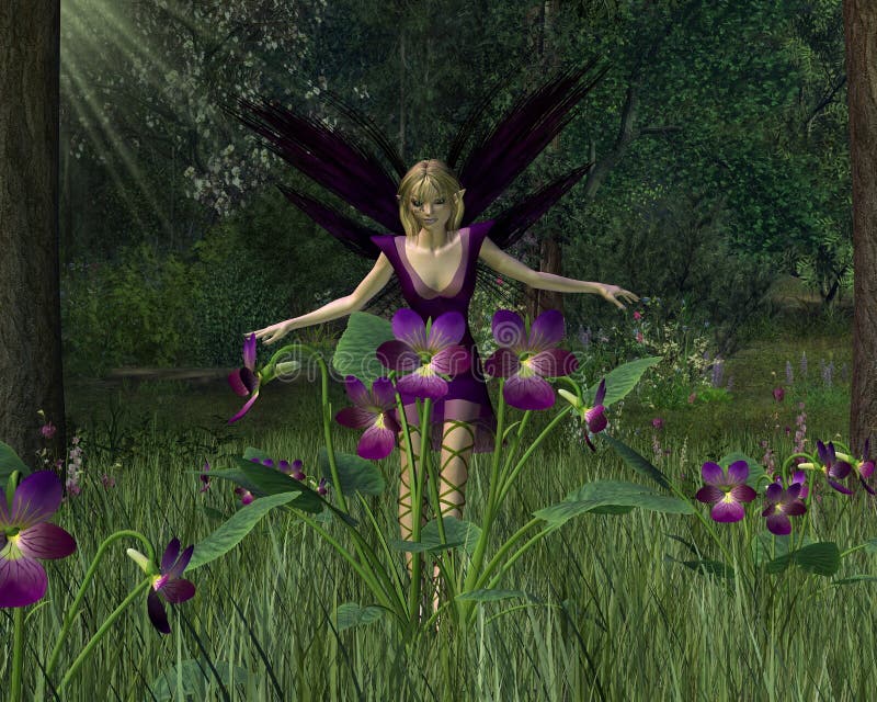 Violet Fairy in Spring Woodland Stock Illustration - Illustration of ...