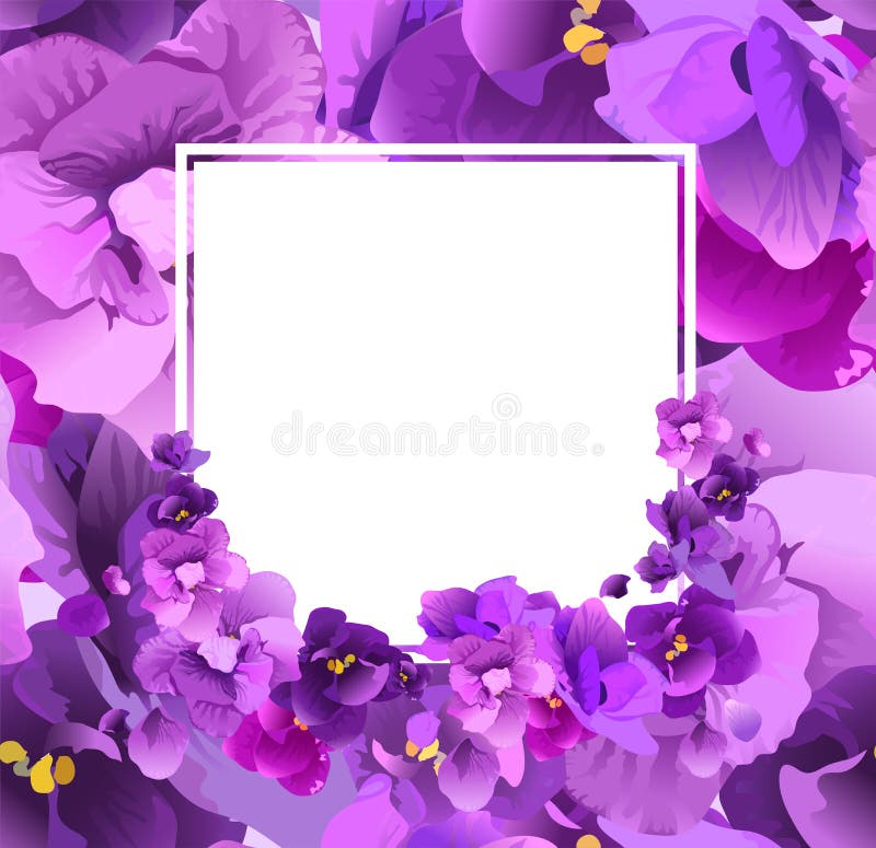Violet Floral Frame for Greeting Card Stock Vector - Illustration of ...