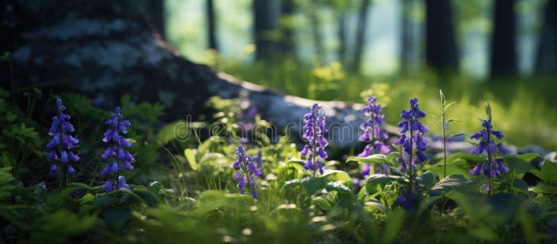Violet Flowers Bloom among Grass in the Forest, Enhancing the Natural ...