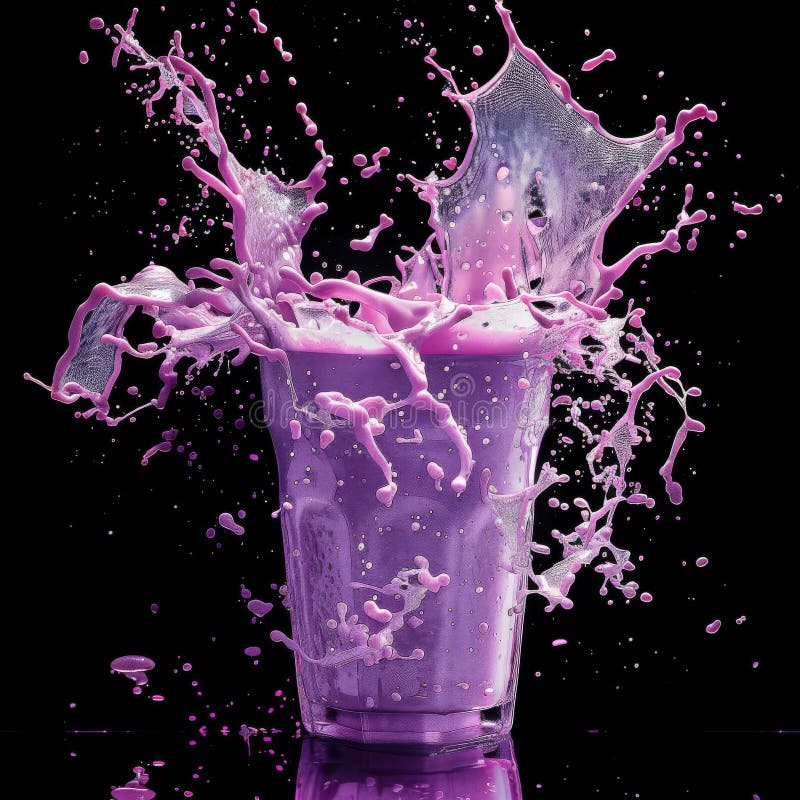 Violet Fluid Splashes from Drinkware on Black Background Stock ...