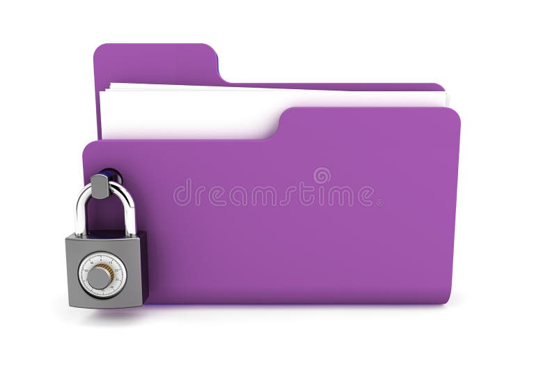 Violet Folder with the Lock Isolated on White Background. Data Security ...