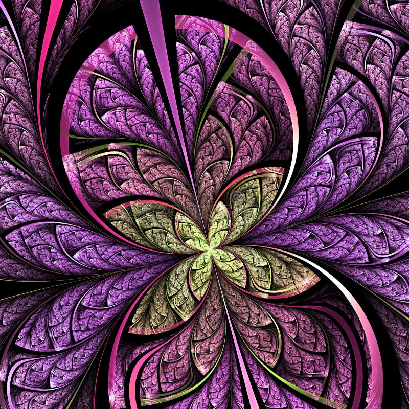 Violet Fractal Butterfly or Flower Stock Illustration - Illustration of ...