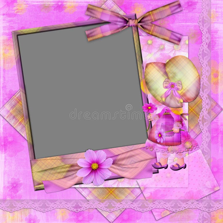 Violet Frame with the Girl and Florets Stock Illustration ...