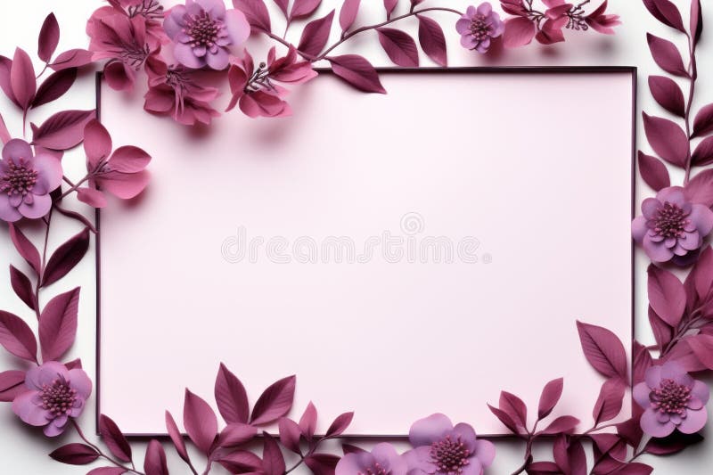 Violet Frame and Pink Leaves with Empty Space. Flat Lay. Minimal Nature ...